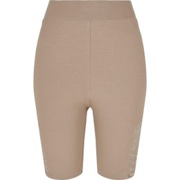 Urban Classics Damen Fahrradhose "Urban Classics Damen Ladies High Waist Lace Inset Cycle Shorts", beige, Gr. M, unifarben, 94% Baumwolle, 6%