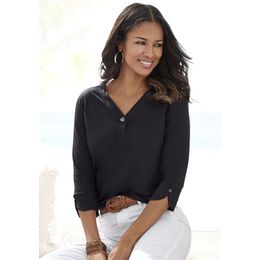 Lascana Damen Blusenshirt "mit Knopfdetails", schwarz, Gr. 40, unifarben, Single Jersey, Obermaterial: 65% Polyester (REPREVE), 35% Viskose, Shirts,