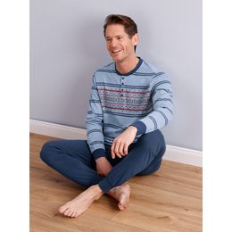 w&auml;schepur W&Auml;SCHEPUR Herren Schlafanzug, Gr. 44, blau, 100% Baumwolle, Homewear-Sets