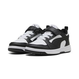 Puma Kinder Sneaker "Puma Rebound V6 Lo Sneakers Kinder", Gr. 35, schwarz-wei&szlig;, Obermaterial: Synthetik, Textil. Futter: Textil. Innensohle: Textil.
