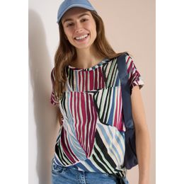 Cecil Damen T-Shirt, bunt, Gr. L, gemustert, Web, 50% Baumwolle, 50% Modal, Shirts, mit U-Boot-Ausschnitt
