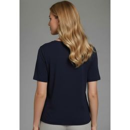 Bruno Banani Damen T-Shirt, blau, Gr. 36, unifarben, Jersey, Obermaterial: 95% Viskose, 5% Elasthan, Shirts, mit V-Ausschnitt, Brusttasche und