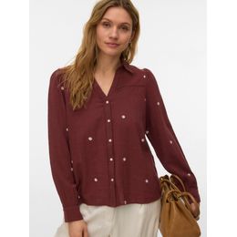V&eacute;ro Moda VERO MODA Damen Langarmbluse "VMJILLIAN LS SHIRT WVN BTQ", rot, Gr. L, bestickt, unifarben, Web, Obermaterial: 100% Baumwolle, Blusen, Baumwolle