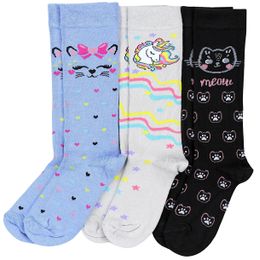 TUPTAM M&auml;dchen Kniestr&uuml;mpfe "Socken M&auml;dchen Knielange Socken Gemustert 3er Pack", Gr. 23, schwarz, Obermaterial: 76% Baumwolle CO. 22% Polyamid PA.