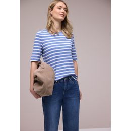 Street One Damen T-Shirt, blau, Gr. 46, gestreift, Web, 100% Baumwolle, Shirts, aus reiner Baumwolle