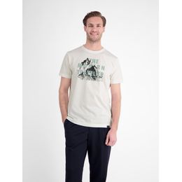 Lerros Herren T-Shirt "T-Shirt aus Baumwolle mit l&Scaron;ssigem Frontprint und O-Neck"broken wei&szlig;, Gr. M, 100% Baumwolle, Shirts
