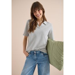 Cecil Damen Poloshirt, schwarz-wei&szlig;, Gr. XL, gestreift, Web, 48% Baumwolle, 48% Modal, 4% Elasthan, Shirts, mit Piqu&eacute;-Struktur