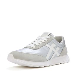 fitflop Damen Sneaker "RETRO-Q FF METALLIC-FABRIC/SUEDE SNEAKERS", Gr. 40, wei&szlig;, Leder, Textil, Veloursleder, Schuhe, Freizeitschuh, Halbschuh,