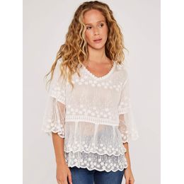 Apricot Damen Blusentop "Embroidered Cotton Mesh Top", beige, Gr. SM, bestickt, Obermaterial: 100% Baumwolle CO., Blusen, mit Stickerei