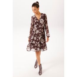 Aniston CASUAL Damen Blusenkleid, braun, Gr. 46, bedruckt, gebl&uuml;mt, Chiffon, Obermaterial: 100% Polyester. Futter: 100% Polyester, Kleider, mit