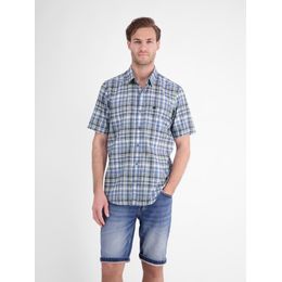 Lerros Herren Karohemd "Kurzarmhemd in frischem Karo-Look aus luftigem Mischgewebe", blau, Gr. M, 60% Polyester, 40% Baumwolle, Hemden