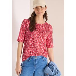 Cecil Damen T-Shirt, rot, Gr. L, gemustert, Web, 50% Modal, 50% Baumwolle, Shirts, mit U-Boot-Ausschnitt