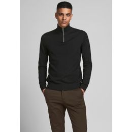 Jack & Jones JACK & JONES Herren Troyer "JJEEMIL KNIT HALF ZIP NOOS", schwarz, Gr. XL, Strick, Obermaterial: 60% Baumwolle, 20% Nylon, 20% Viskose, Pullover,