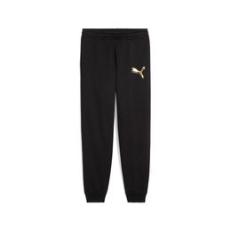 Puma M&auml;dchen Trainingshose "ESS METALLIC HIGH-WAIST SWEATPANTS FL G", schwarz, Gr. 176, bedruckt, Fleece, Obermaterial: 68% Baumwolle, 32% Polyester,