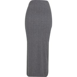 Urban Classics Damen Sommerrock "Urban Classics Ladies Rib High Slit Skirt", grau, Gr. L, unifarben, 80% Polyester, 20% Viskose, R&ouml;cke