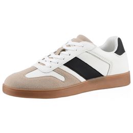 ANISTON SHOES Damen Sneaker, Gr. 37, beige, Lederimitat, Basic, Schuhe, Freizeitschuh, Halbschuh, Schn&uuml;rschuh im Retro-Look