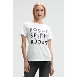 SOCCX Damen Kurzarmshirt, wei&szlig;, Gr. XS, Glitzermuster, bedruckt, Single Jersey, Material: 100% Baumwolle, Shirts, aus Baumwolle