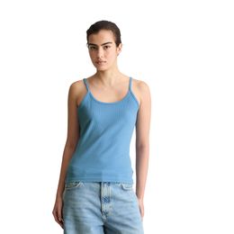 Marc O'Polo Damen T-Shirt "aus Rippjersey", blau, Gr. XL, MARC O'POLO DENIM, unifarben, Obermaterial: 96% Baumwolle, 4% Elasthan, Shirts