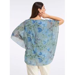 sheego Damen Longblusekalkmint, eisblau, bedruckt, Gr. 52, gebl&uuml;mt, gemustert, 100% Polyester, Blusen