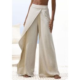 Damen Loungehose, French Connection, Gr. 44, beige, Obermaterial: 80% Viskose, 20% Leinen, unifarben, Hosen, mit Leinen-Anteil, in weit flie&szlig;endem