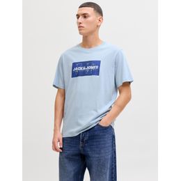 Jack & Jones JACK & JONES Herren Rundhalsshirt "JJCOLE PRINT TEE SS CREW NECK", blau, Gr. S, bedruckt, Jersey, Obermaterial: 100% Baumwolle, Shirts
