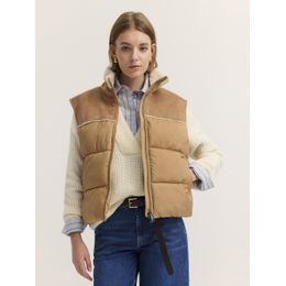 Bugatti Damen Steppweste "Regular Fit", beige, Gr. 36, unifarben, 100% Polyester, Westen, Regular Fit Materialmix Stehkragen