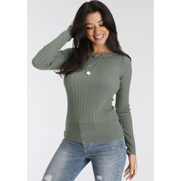 Melrose Damen Strickpullover, gr&uuml;n, Gr. 44, Zopfmuster, Feinstrick, Obermaterial: 50% Viskose, 26% Polyamid, 24% Polyester, Pullover, mit Zopfmuster,