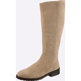 Heine Damen Stiefel, Gr. 36, beige, Leder, Rindsleder, Veloursleder, Schuhe