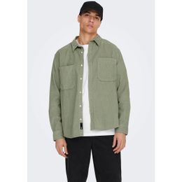 Only & Sons ONLY & SONS Herren Langarmhemd "OS ONSALP RLX 2PKT WASHD COR", gr&uuml;n, Gr. XXL, unifarben, Cord, Obermaterial: 100% Baumwolle, Hemden