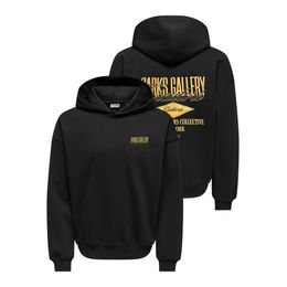 Only & Sons ONLY & SONS Herren Sweatshirt "ONSPARKS GALLERY RLX SWEAT HOODIE NOOS", schwarz, Gr. XXL, bedruckt, angeraute Sweatware, Obermaterial: 75% Baumwolle,