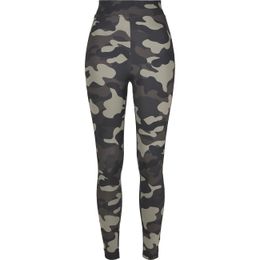 Urban Classics Damen Leggings "Urban Classics Damen Ladies High Waist Camo Tech Leggings", gr&uuml;n, Gr. L, 77% Polyester, 23% Elasthan, Hosen