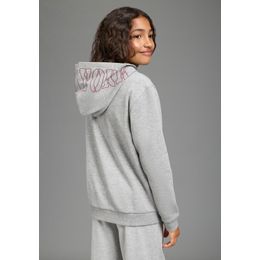 Kidsworld M&auml;dchen Kapuzensweatshirt "Hoodie mit Print auf der Kapuze", grau, Gr. 152, bedruckt, Sweatware, Obermaterial: 90% Baumwolle, 10% Viskose,