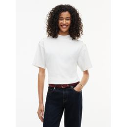 Tommy Hilfiger Damen T-Shirt "GOLD BUTTON HIGH-NK S/S TEE", wei&szlig;, Gr. M, unifarben, Single Jersey, Obermaterial: 100% Baumwolle, Shirts, Baumwolle