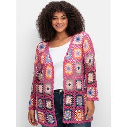Damen Cardigan, pink, Gr. 48, sheego by Joe Browns, gemustert, mehrfarbig, 100% Polyacryl, Strickjacken