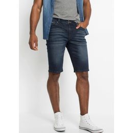 bonprix Herren Bermudas, blau, Gr. 62, Obermaterial: 98% Baumwolle, 2% Elasthan, Hosen, mit Used-Effekt, aus Baumwolle und Elasthan, schmale Passform
