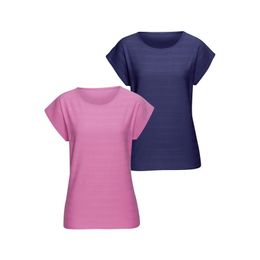 Vivance Damen Kurzarmshirt "mit modischer Streifenstruktur", blau, Basic, Gr. 32, unifarben, Jersey, Obermaterial: 100% Baumwolle, Shirts, mit
