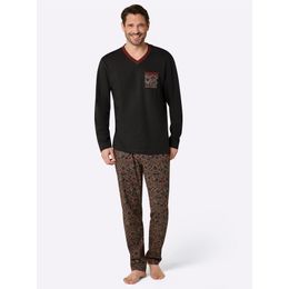 w&auml;schepur W&Auml;SCHEPUR Herren Schlafanzug, Gr. 44graphit, rotbraun, bedruckt, 100% Baumwolle, Homewear-Sets