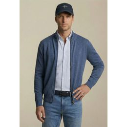 Fynch-Hatton Herren Strickjacke, blau, Gr. S, unifarben, Strick, Obermaterial: 100% Baumwolle, Strickjacken, bequeme Passform, mit Stehkragen, mit