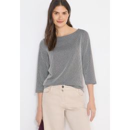 Cecil Damen 3/4-Arm-Shirt, grau, Gr. S, Jersey, Obermaterial: 53% Viskose, 41% Polyester, 6% Elasthan, Shirts, mit Streifen Muster