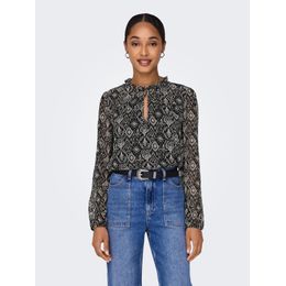 Only Damen Chiffonbluse "ONLDITSY L/S BLOUSE WVN", schwarz, Gr. XL, bedruckt, Chiffon, Obermaterial: 100% Polyester, Blusen, Kunstfaser, regular fit