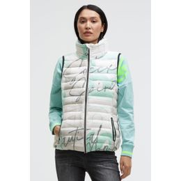 SOCCX Damen Steppweste, wei&szlig;, Gr. M, bedruckt, Steppware, Material: 100% Polyamid, Futter: 100% Polyester, F&uuml;llung: 100% Polyester, Westen, mit