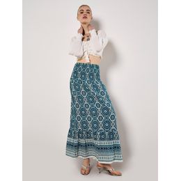 Apricot Damen Sommerrock "Gesmokter Sommerrock", blau, Gr. 36, gemustert, Obermaterial: 60% Viskose CV. 40% Baumwolle CO., R&ouml;cke, mit Batikdruck
