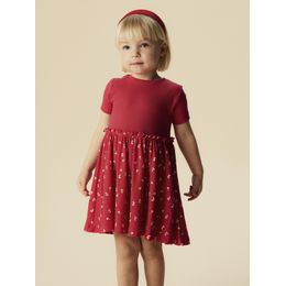 name it M&auml;dchen Jerseykleid "NMFHAISY SS DRESS PB", rot, Gr. 128, bedruckt, unifarben, Jersey, Obermaterial: 95% Baumwolle, 5% Elasthan, Kleider