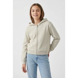 name it M&auml;dchen Kapuzensweatjacke "NKFMILLE SHORT NREG SWE CARD WH UNB NOOS", beige, Gr. 116, unifarben, Sweatware, Obermaterial: 80% Baumwolle, 20%
