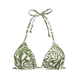 Buffalo Damen Triangel-Bikini-Top "Jola", gr&uuml;n, Gr. 38, bedruckt, Recycling-Polyamid, Bikini-Oberteile, mit modernem Bl&auml;tterdesign