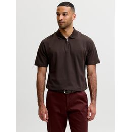 Jack & Jones JACK & JONES Herren Poloshirt "JPRBLAETHAN SS ZIP POLO SN", braun, Gr. S, unifarben, Jersey, Obermaterial: 42% Polyester, 41% Baumwolle, 17%