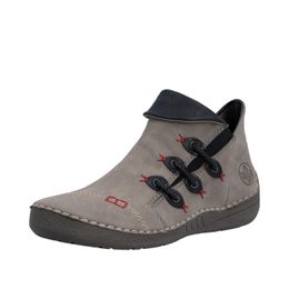 Rieker Damen Stiefelette, Gr. 38, grau, Lederimitat, Schuhe, Schlupfboots, Slipper mit bunten Applikationen seitlich