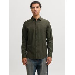 Jack & Jones JACK & JONES Herren Langarmhemd "JJEFIELD MELANGE SHIRT LS SN", gr&uuml;n, Gr. XS, meliert, unifarben, Web, Obermaterial: 100% Baumwolle, Hemden,