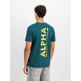Herren Rundhalsshirt "Backprint T"deep petrol, Gr. M, Alpha Industries, bedruckt, Single Jersey, Obermaterial: 100% Baumwolle, Shirts, Baumwolle,