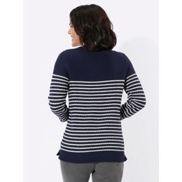 Casual Looks Damen 2-in-1-Pullover "2-in-1-Pullover"marine, ecru, gemustert, Gr. 54, gemustert, mehrfarbig, 50% Baumwolle, 50% Polyacryl, Webware:80%